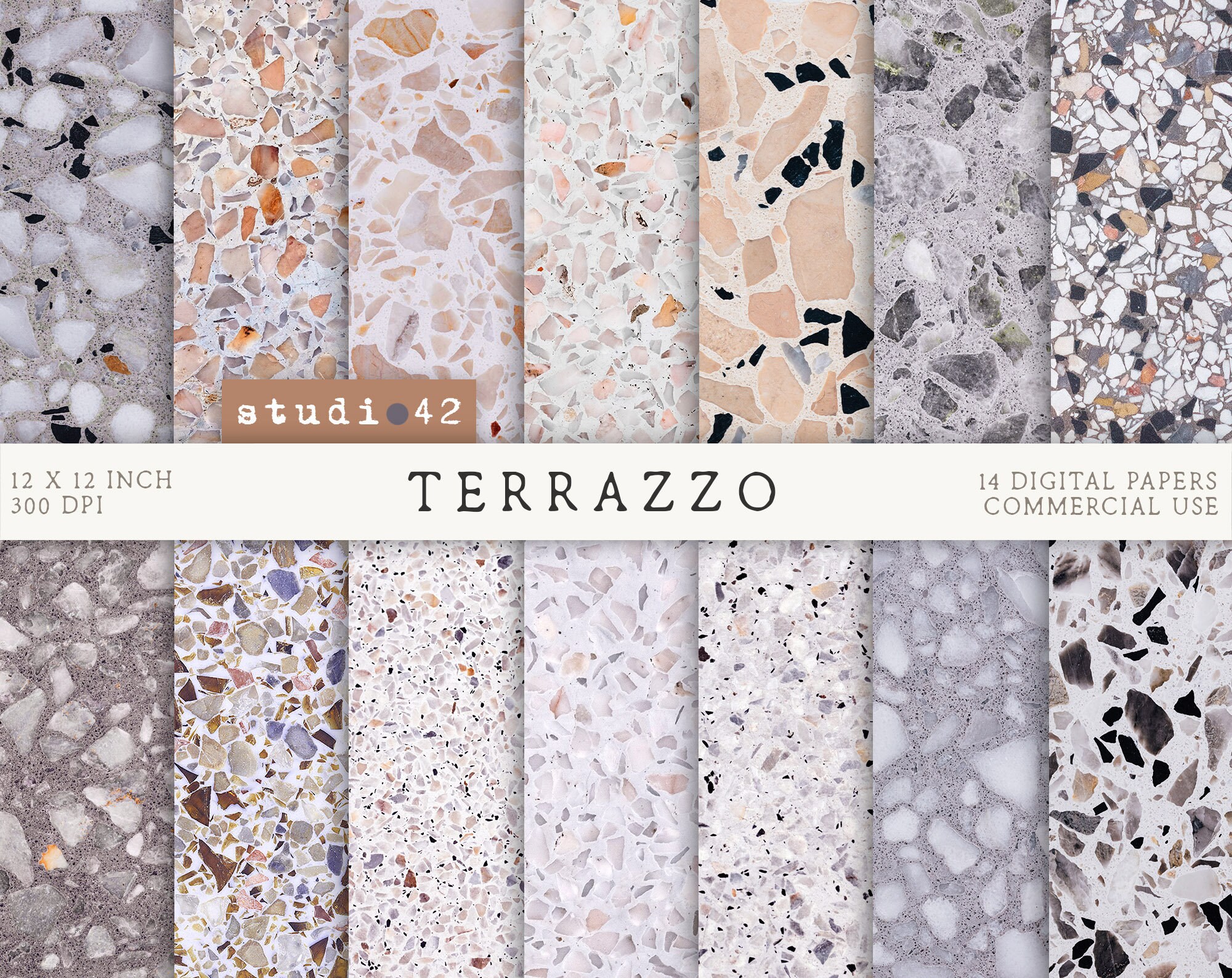 Terrazzo Background Digital Papers, Stone Wall Texture Paper, Stones ...