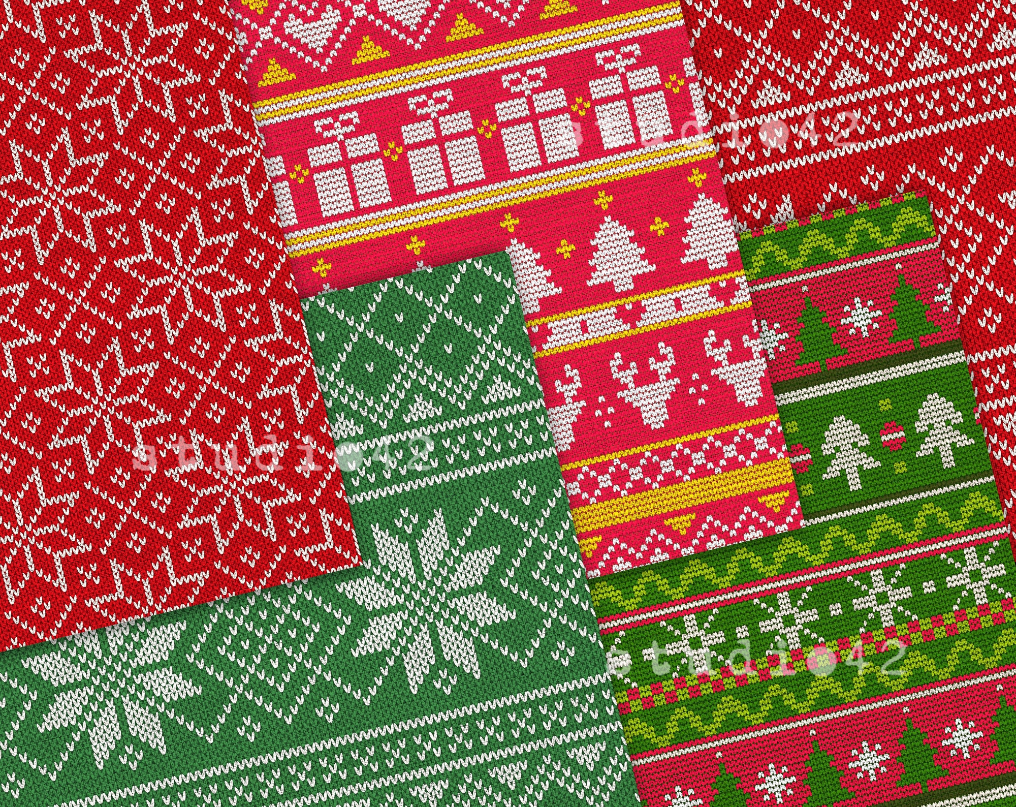 Christmas Sweaters Digital Paper, Knitted Texture Backgrounds, Ugly ...