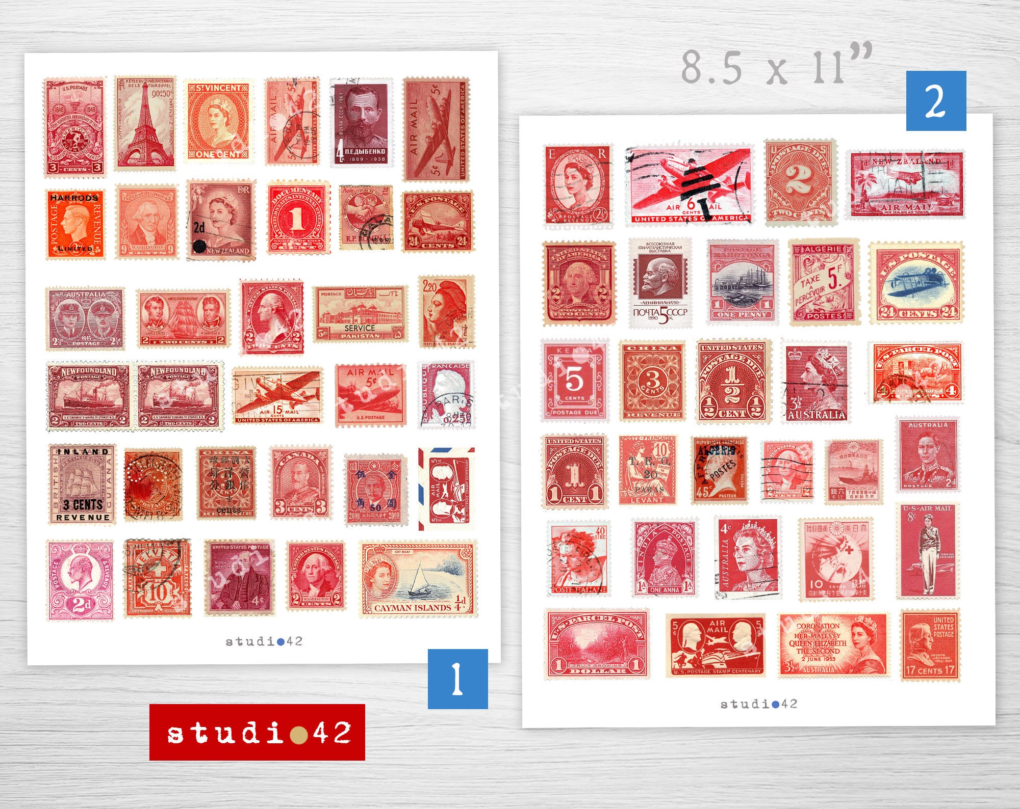 Digital Postage Stamps, Antique Red Postage Stamps, Printable Old ...