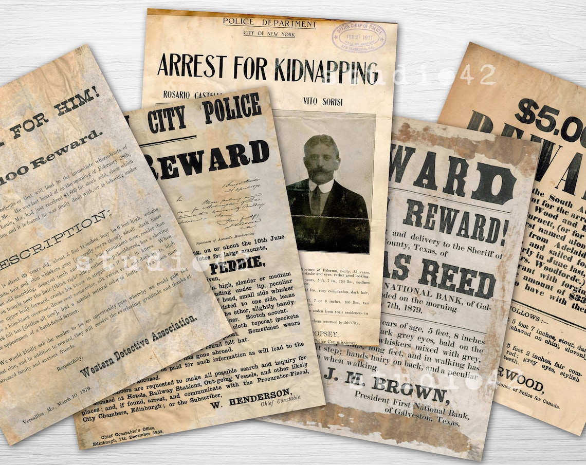 Printable Wanted / Reward Posters, Original Most Wanted Criminal, Crime ...
