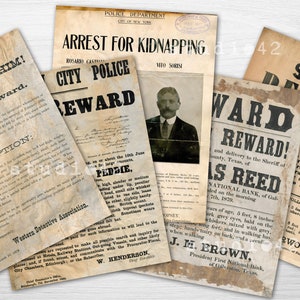 Printable Wanted / Reward Posters, Original Most Wanted Criminal, Crime ...