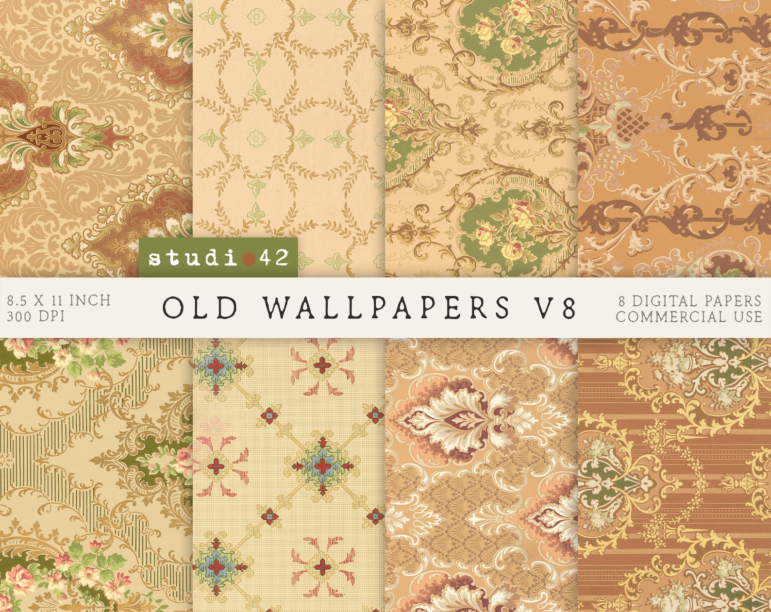 Antique Wallpaper Printables V8, Digital Old Wallpaper, Vintage ...