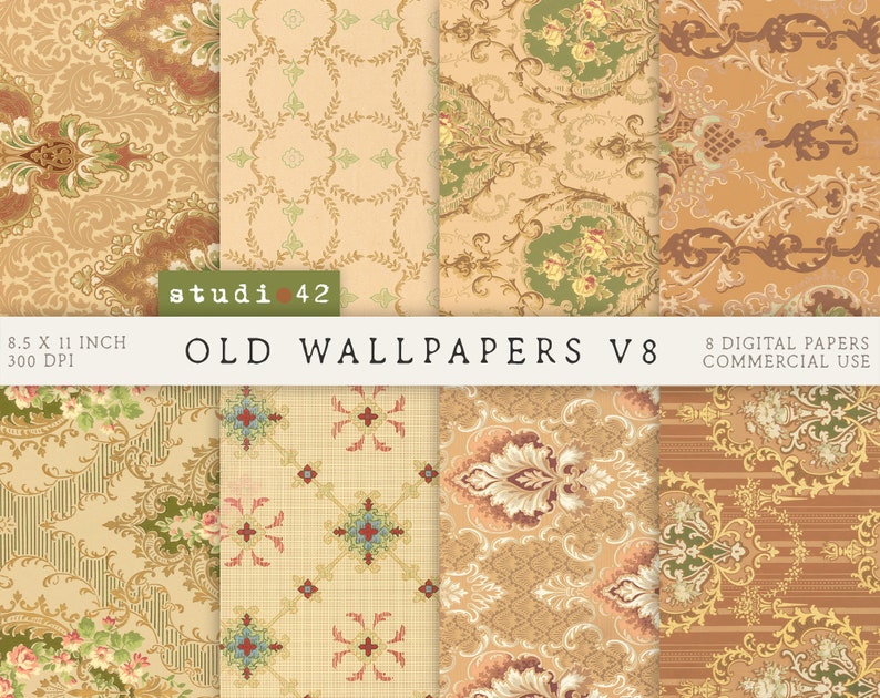 Antique Wallpaper Printables V8, Digital Old Wallpaper, Vintage ...