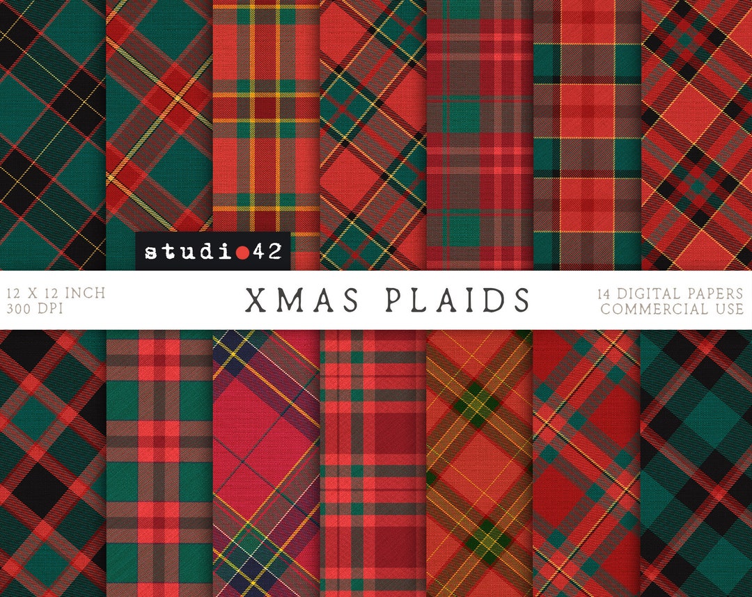 Christmas Plaid Digital Paper, Xmas Tartan Backgrounds, Buffalo Plaid ...
