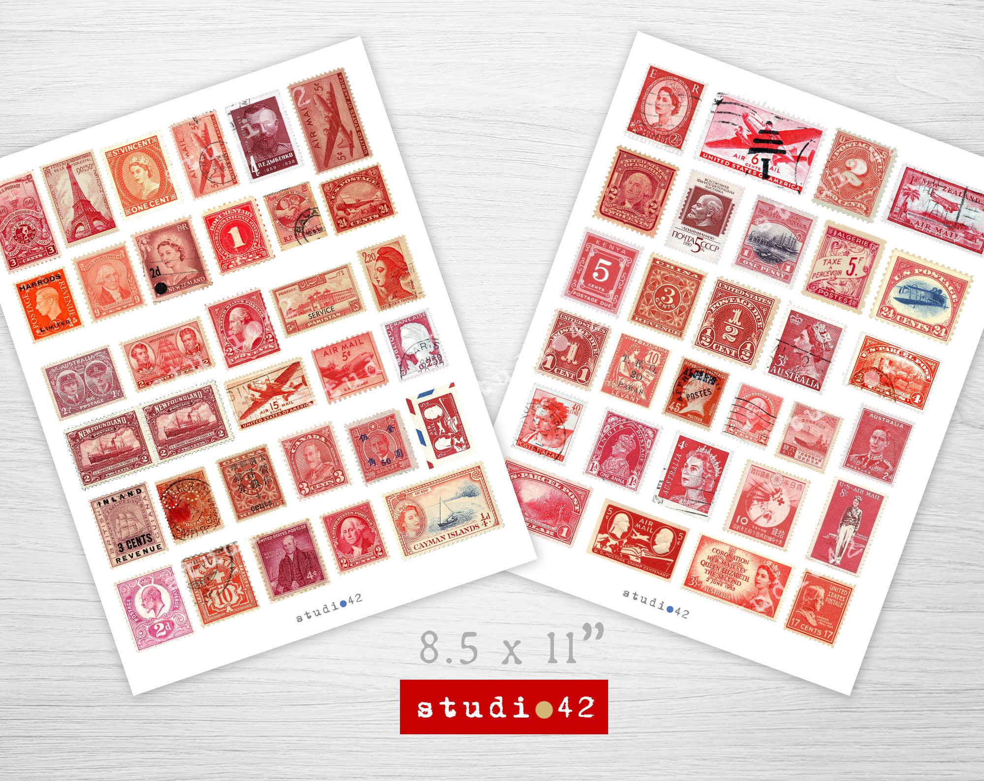 Digital Postage Stamps, Antique Red Postage Stamps, Printable Old ...