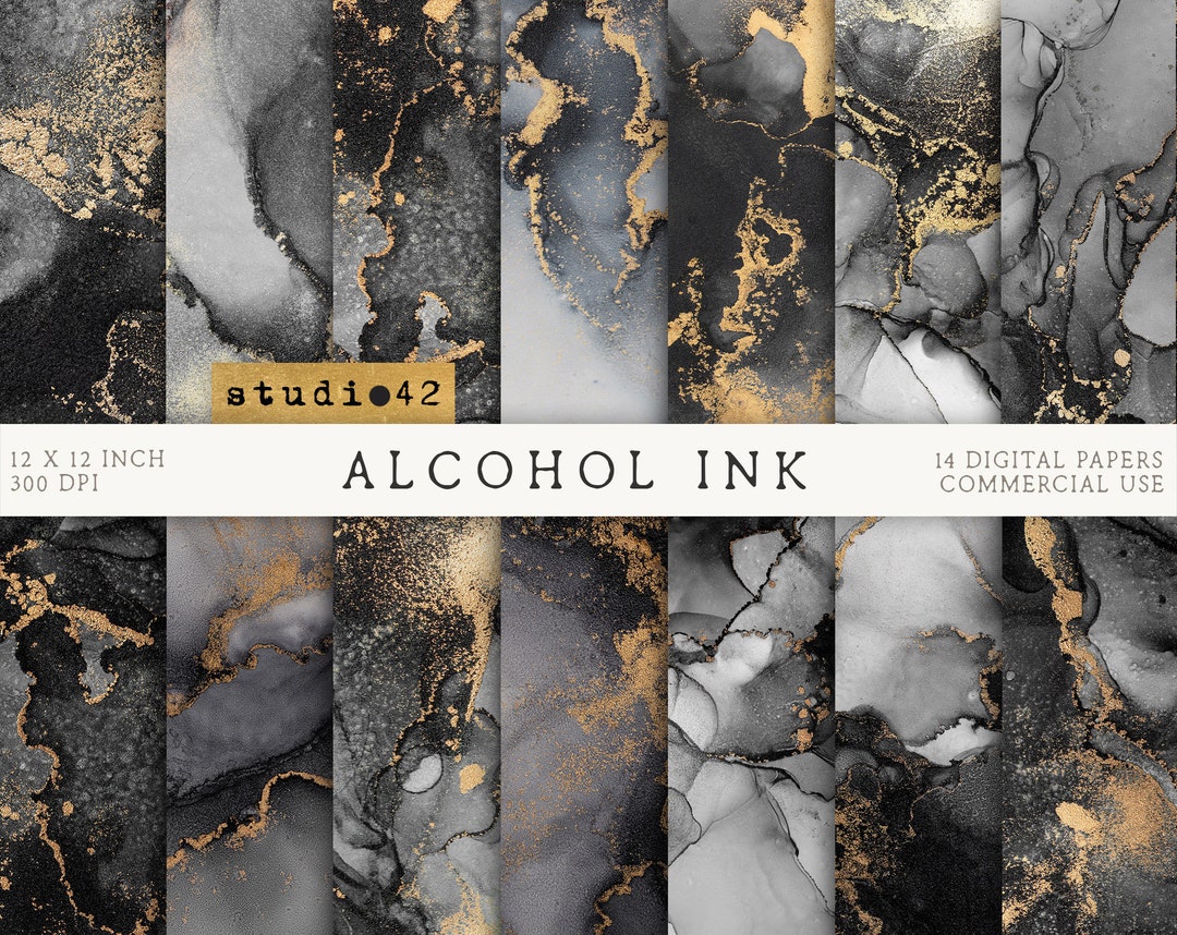 Alcohol Ink Background Digital Papers, Black and Gold Texture Paper - Etsy
