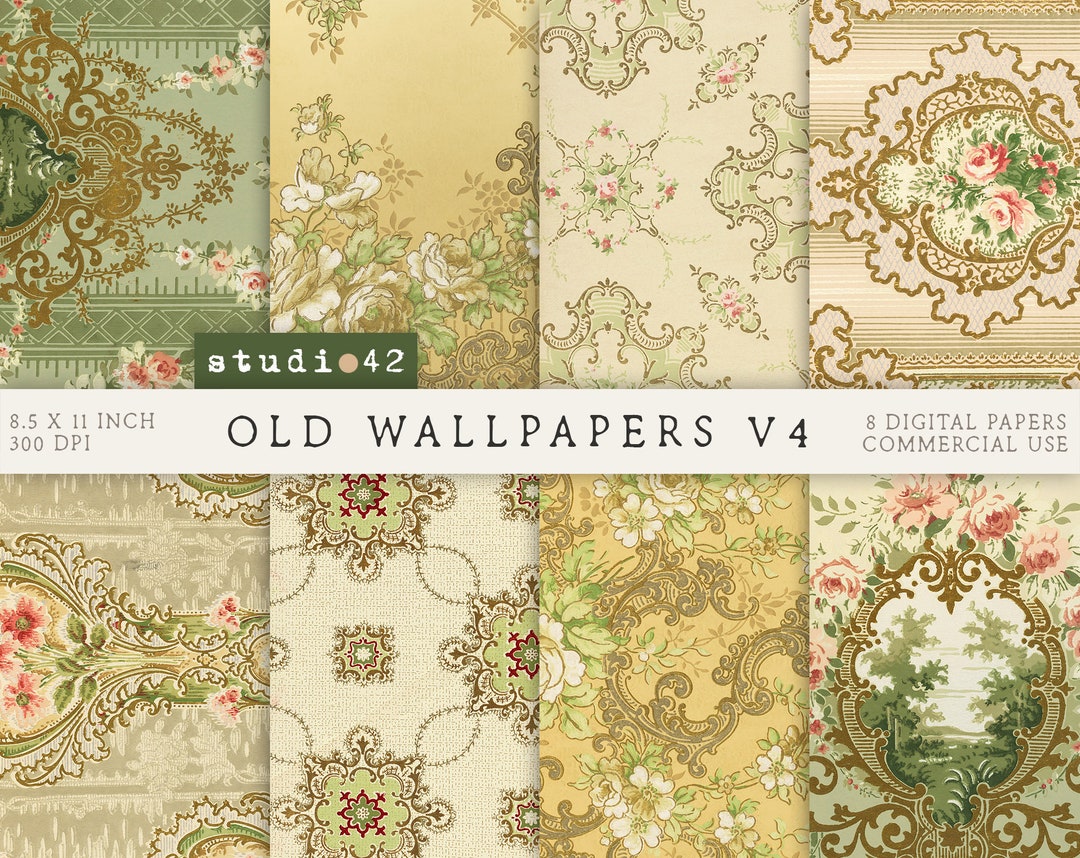 Antique Wallpaper Printables V4, Digital Old Wallpaper, Vintage ...