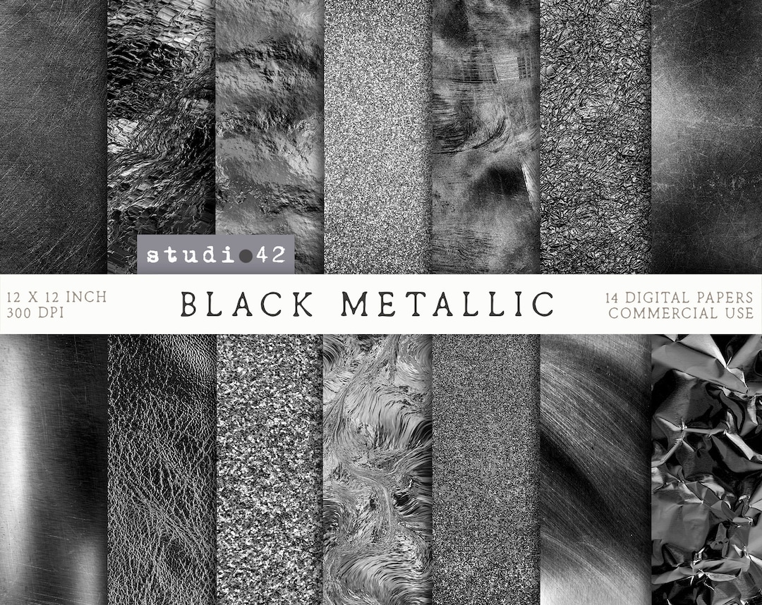 Black Metallics Digital Paper, Brushed Metal Brass, Grey Digital Paper ...