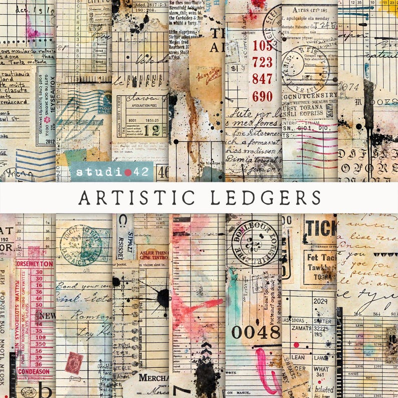 Printable Collage Ledger Paper, Digital Ledger Paper, Digital Scrapbook ...