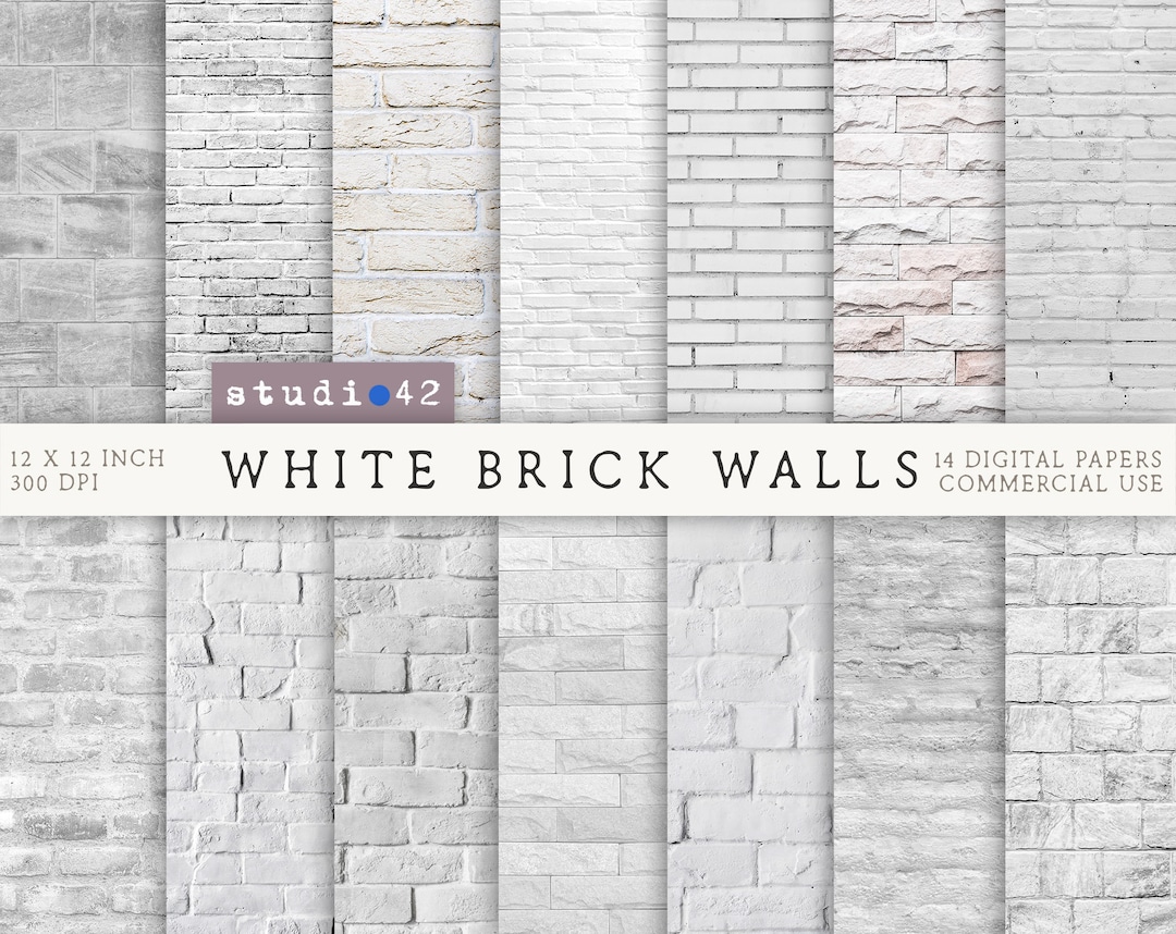 White Bricks Background Digital Papers, White Bricks Texture Paper ...