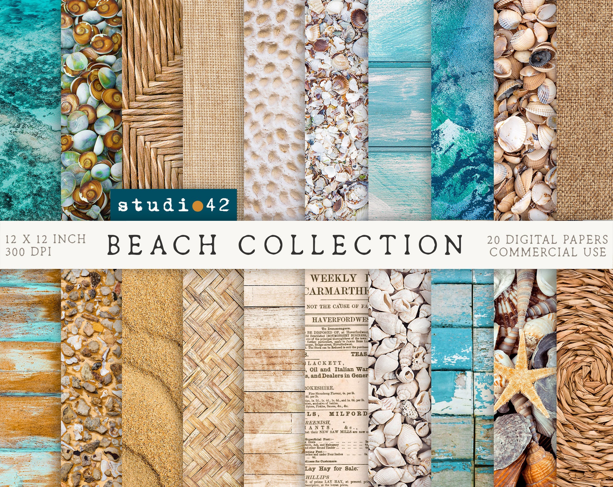 Beach Vacation Digital Paper, Beachy Textures, Beach Theme Scrapbooking ...