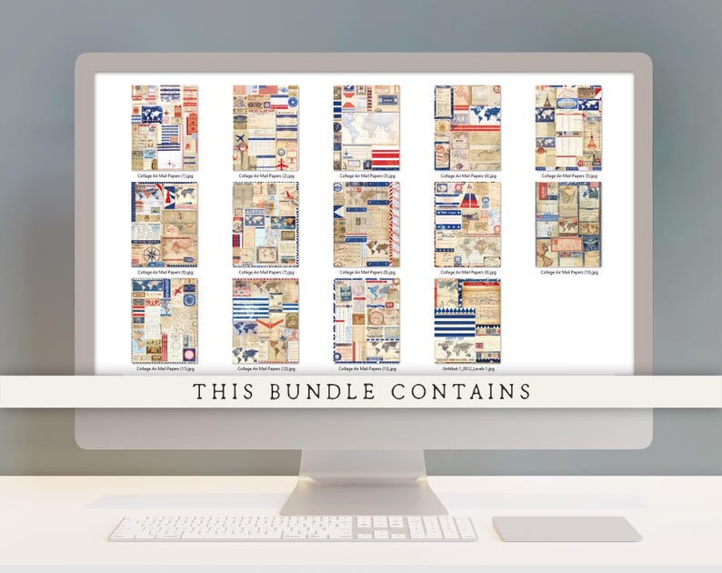 Postage Collage Ledger Paper, Air Mail Ledger Paper, Old Postage ...