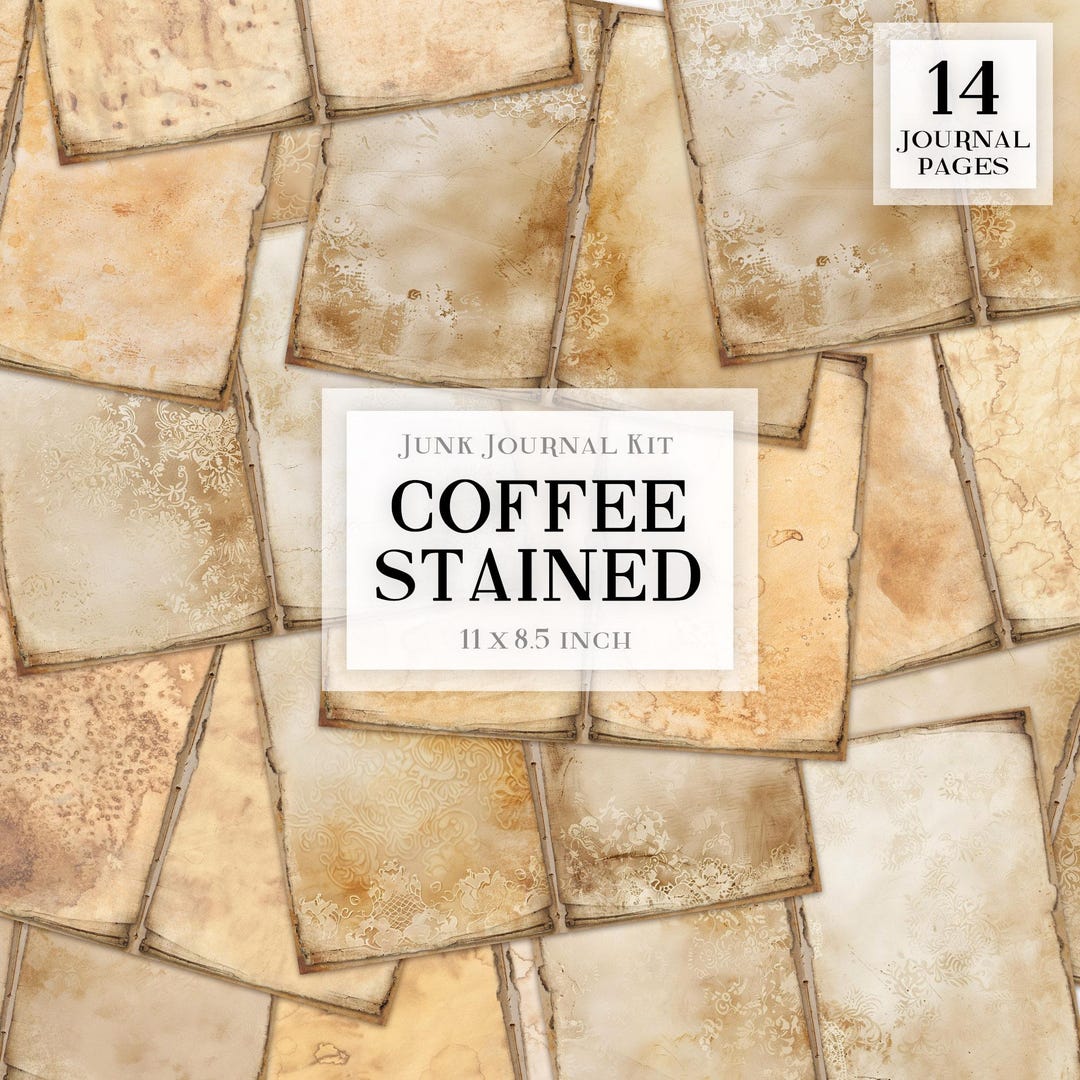Coffee Dyed Junk Journal Pages, Stained Journaling Pages, Printable ...
