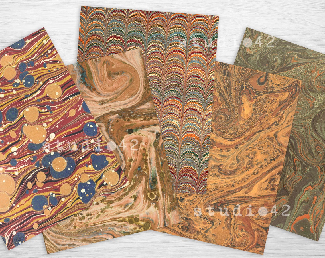 Digital Old Marbled End Paper, Antique Marbled Printable Paper ...