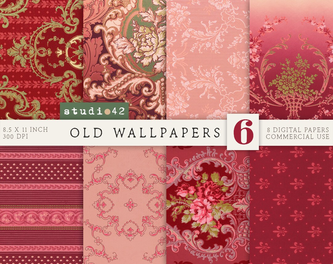 Antique Wallpaper Printables V6, Digital Old Wallpaper, Vintage ...