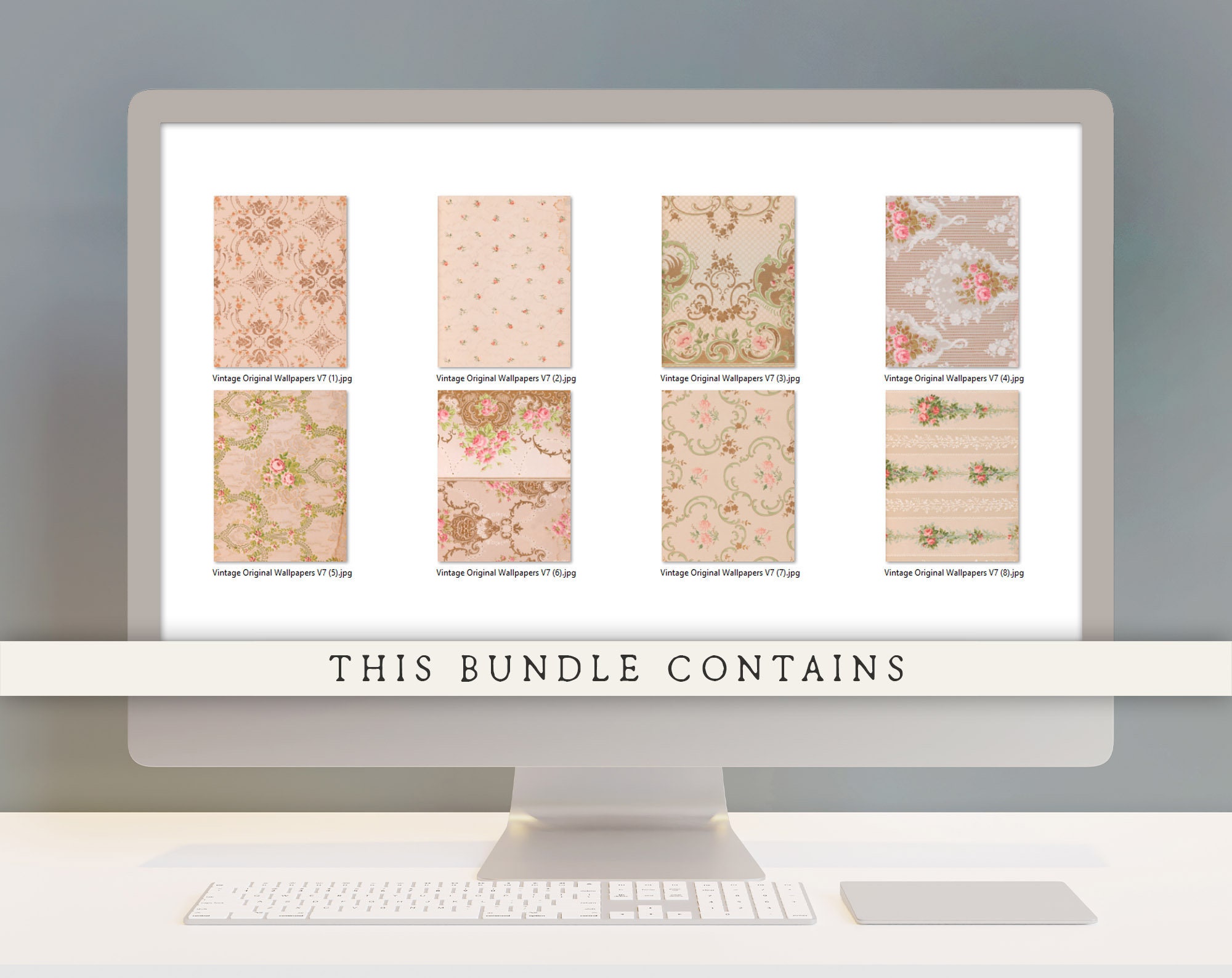 Antique Wallpaper Printables V7, Digital Old Wallpaper, Vintage ...