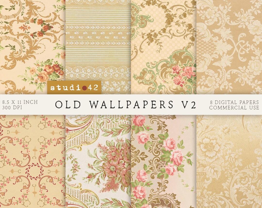 Antique Wallpaper Printables V2, Digital Old Wallpaper, Vintage ...