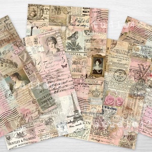 Printable Tattered Antique Ledger Papers, Pink Junk Journal Pages ...