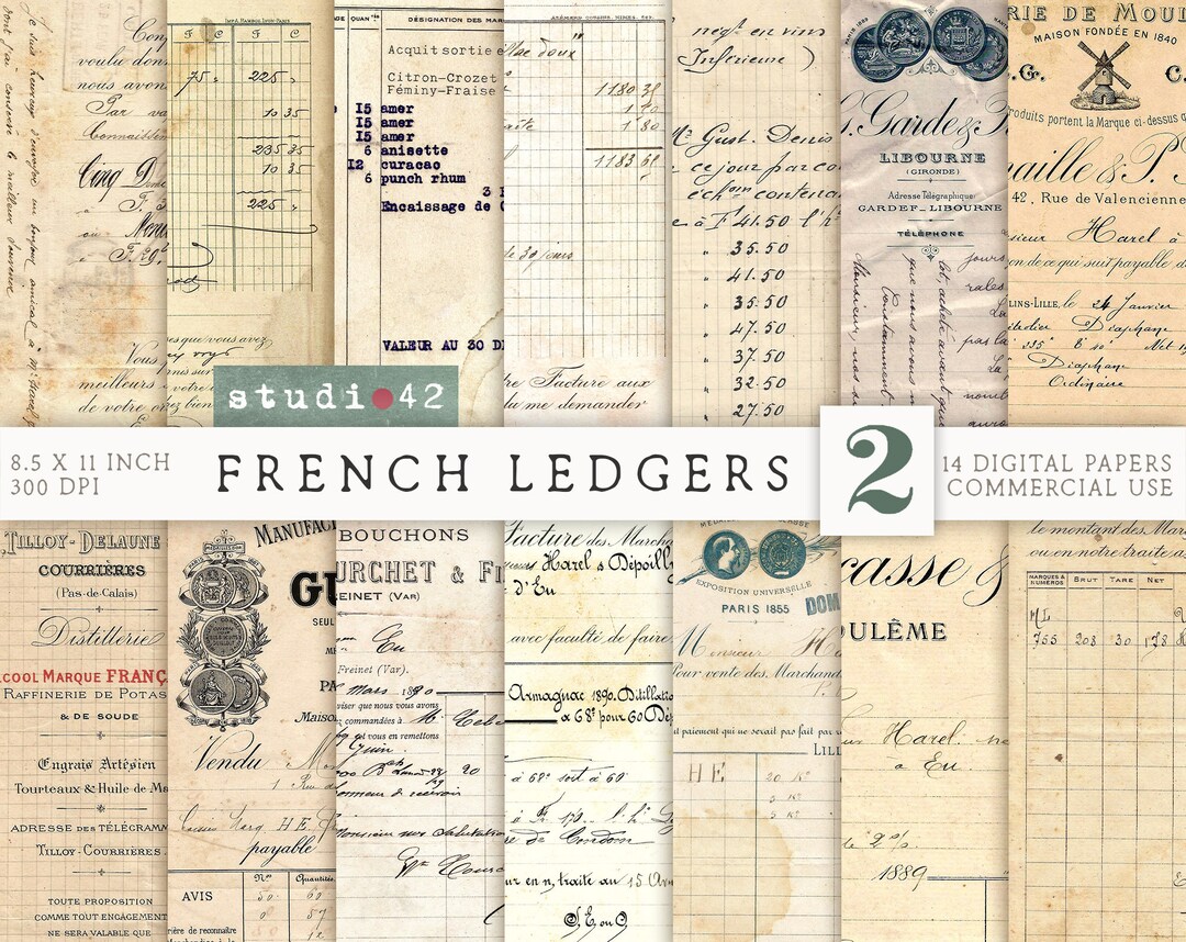Old French Ledgers, Printable Ledger Paper, Ledger Sheets, Digital ...