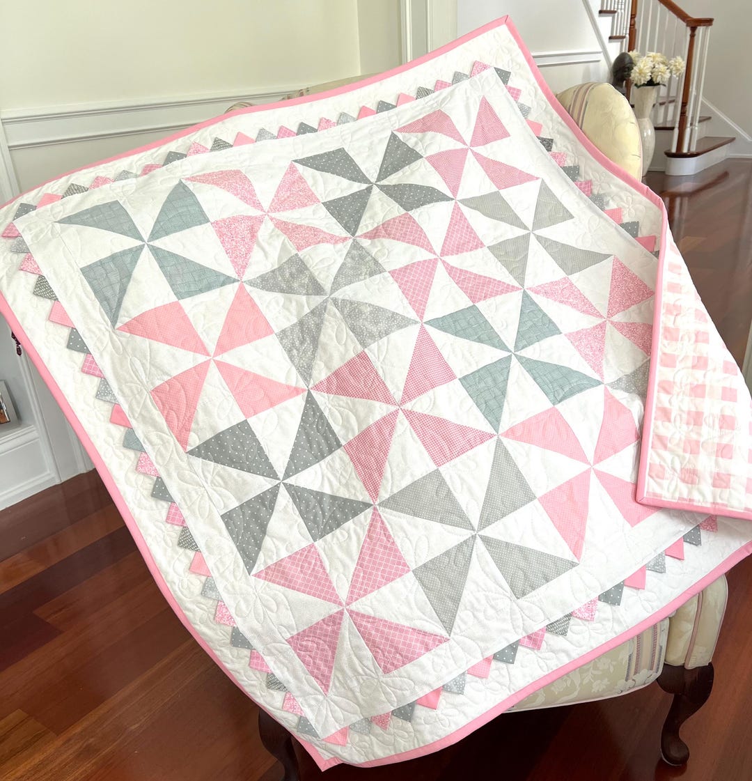 Handmade Baby Girl Quilt: Pink Pinwheels With Prairie Points (41inx41in ...