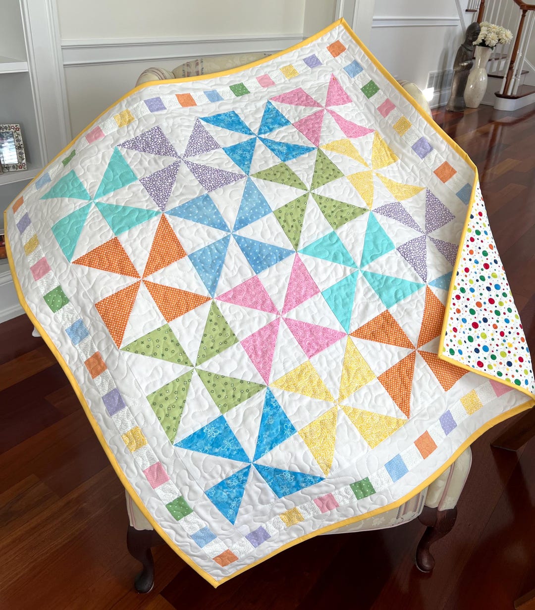 Handmade Baby Pinwheel Quilt, Colorful Polka Dot Backing (41in X 41in ...