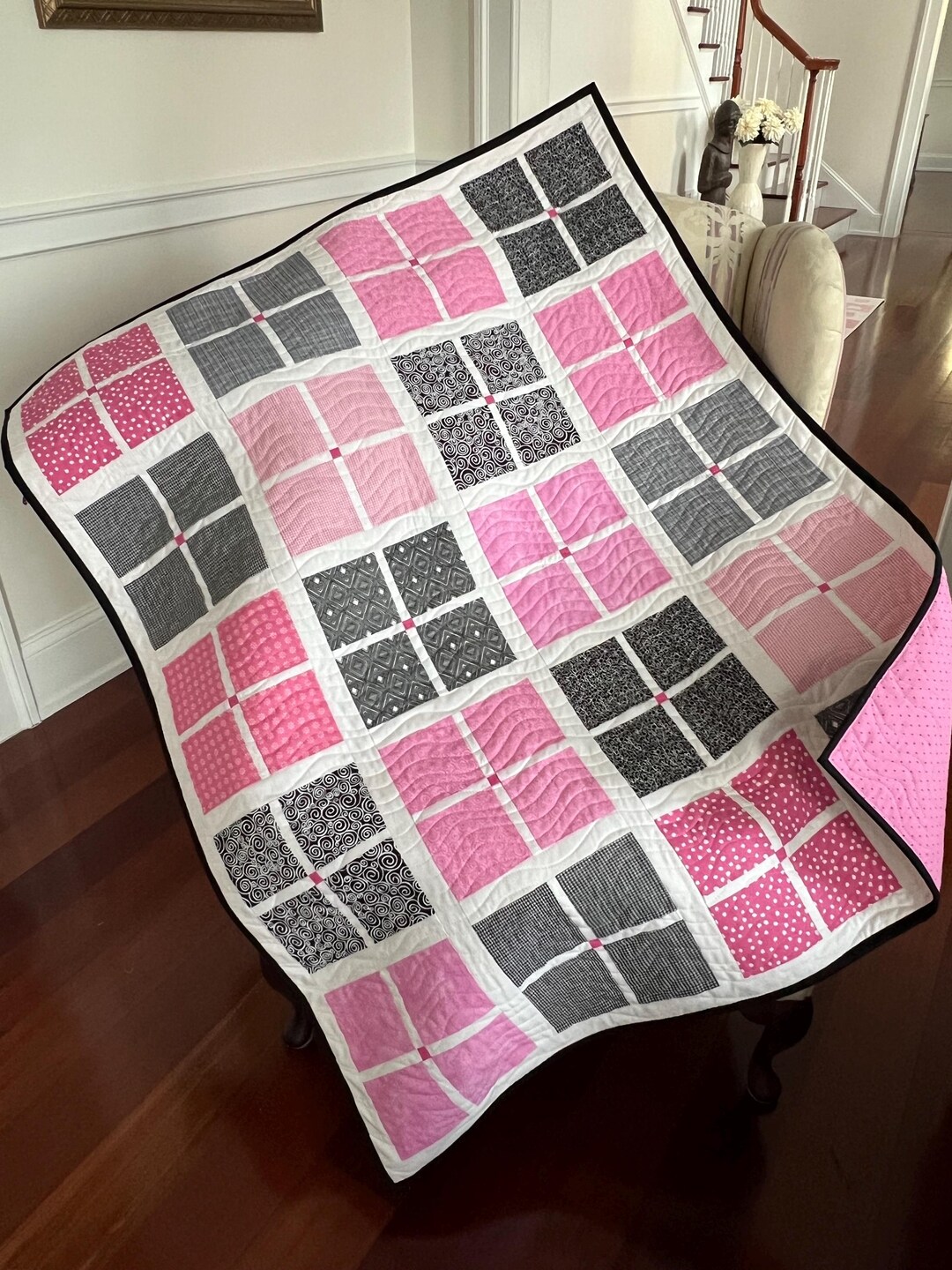 Pink & Black Geometric Quilt: Modern Baby Play Mat (40in X 49in) - Etsy