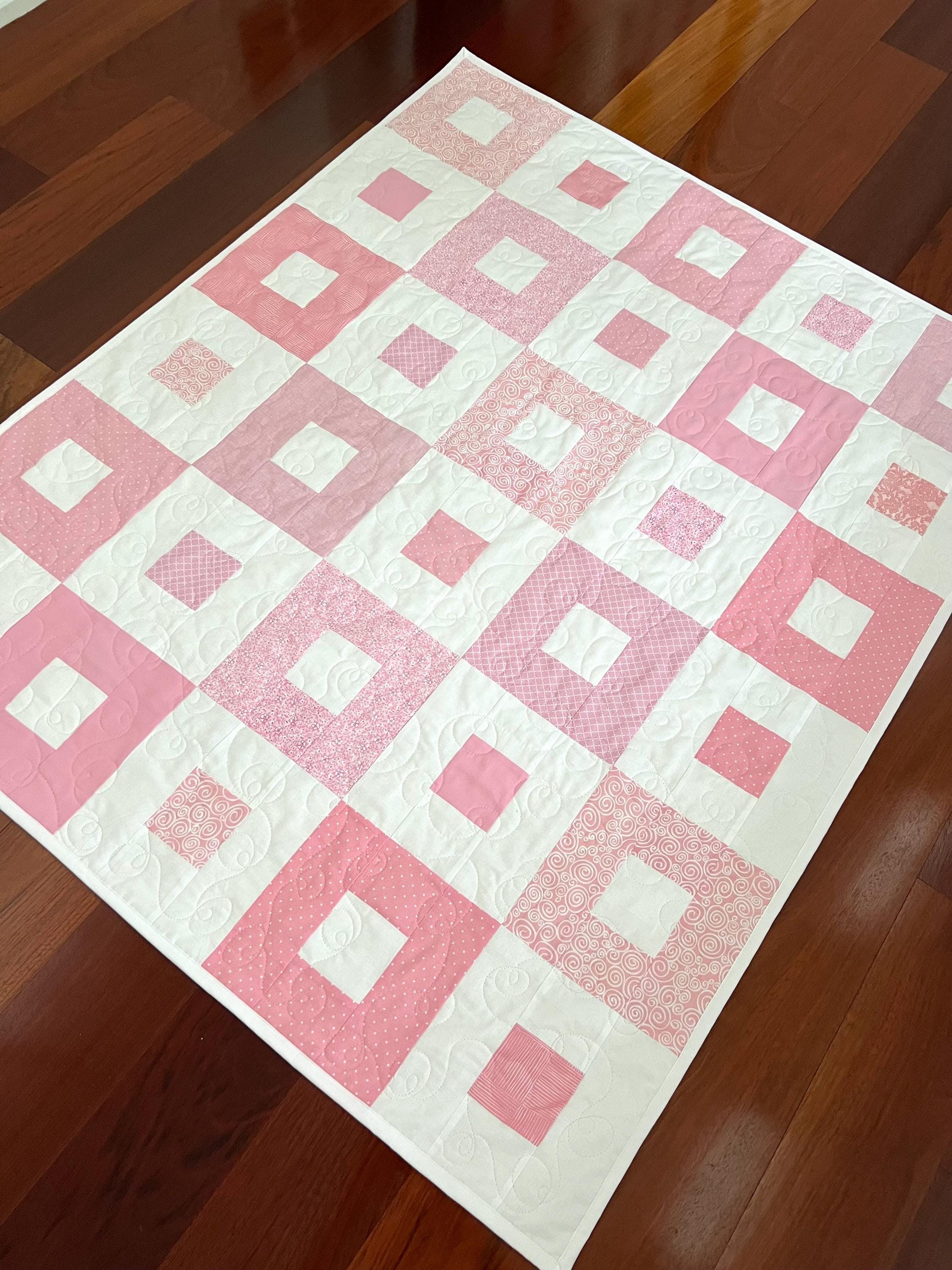 Handmade Baby Quilt, Modern Baby Quilt, Lap Quilt, Pink and White Baby ...