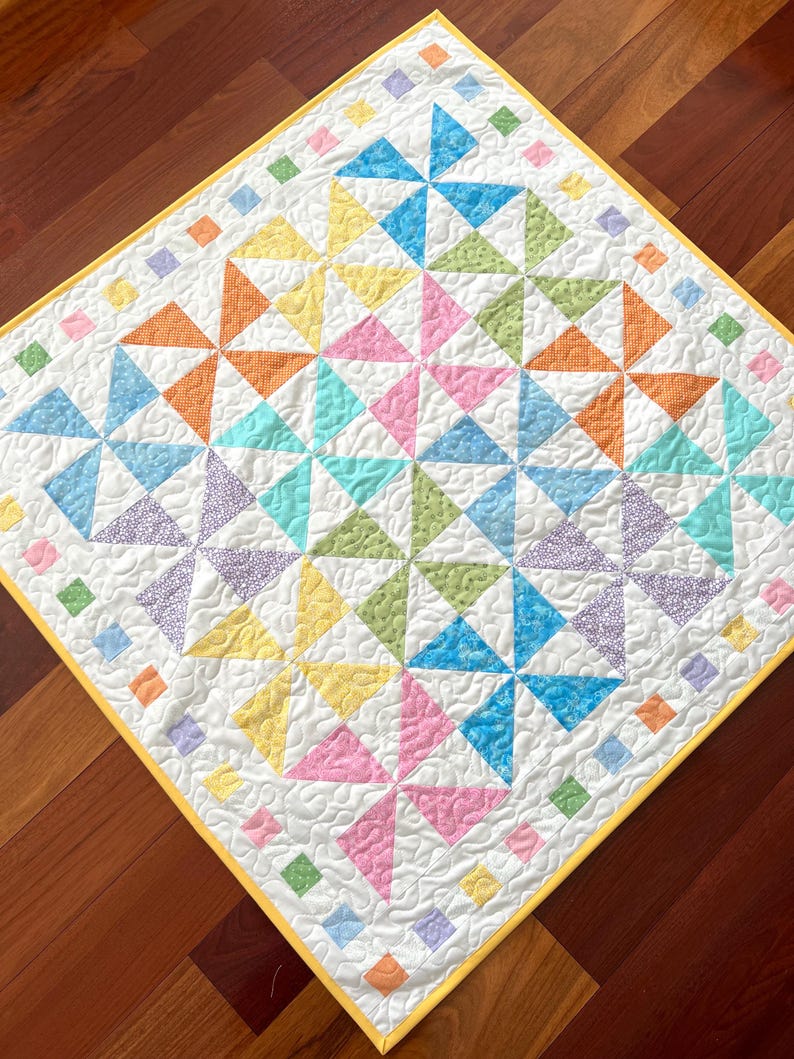 Handmade Baby Pinwheel Quilt, Colorful Polka Dot Backing (41in X 41in ...