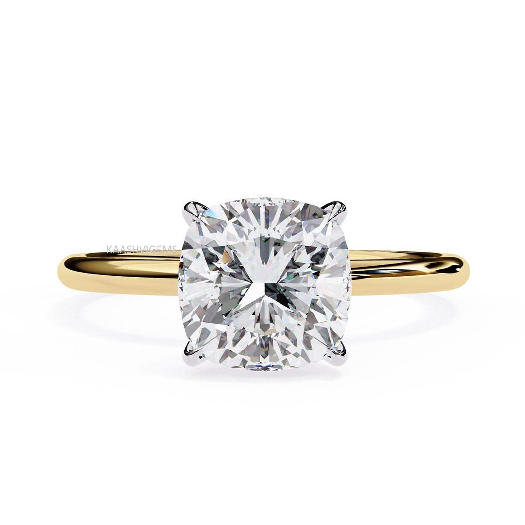 14k Gold Finish, Proposal Ring, Bridal Ring, 3 CT Cushion Cut Vintage ...
