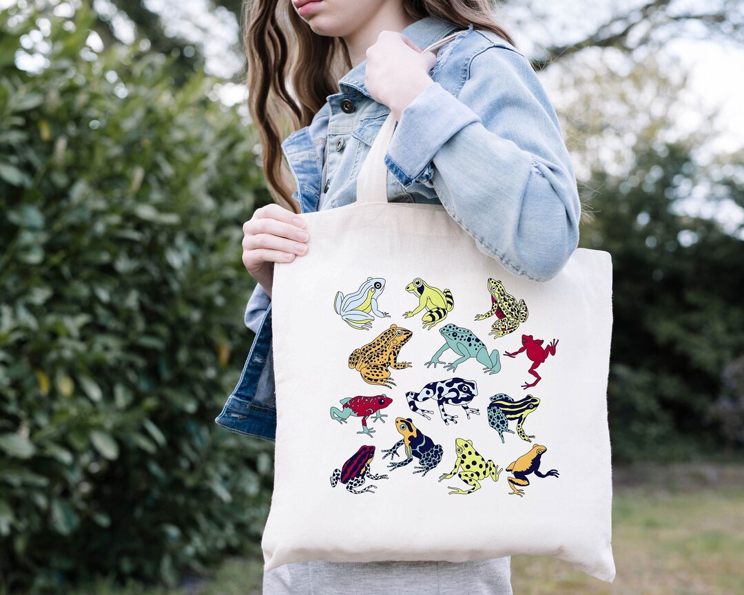 Colorful Frogs Tote Bag, Types of Frogs Tote Bag, Patterned Frogs Tote ...
