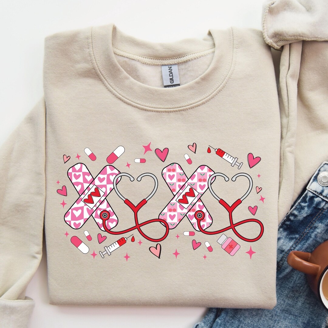 Nurse Valentine's Day Sweatshirt, Cute Valentines Day Shirt for Nurse ...