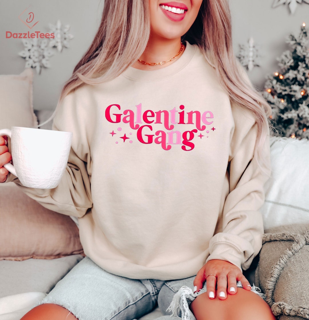 Boho Style Galentine Gang Sweater, Funny Valentine Friends Hoodie, Pink ...