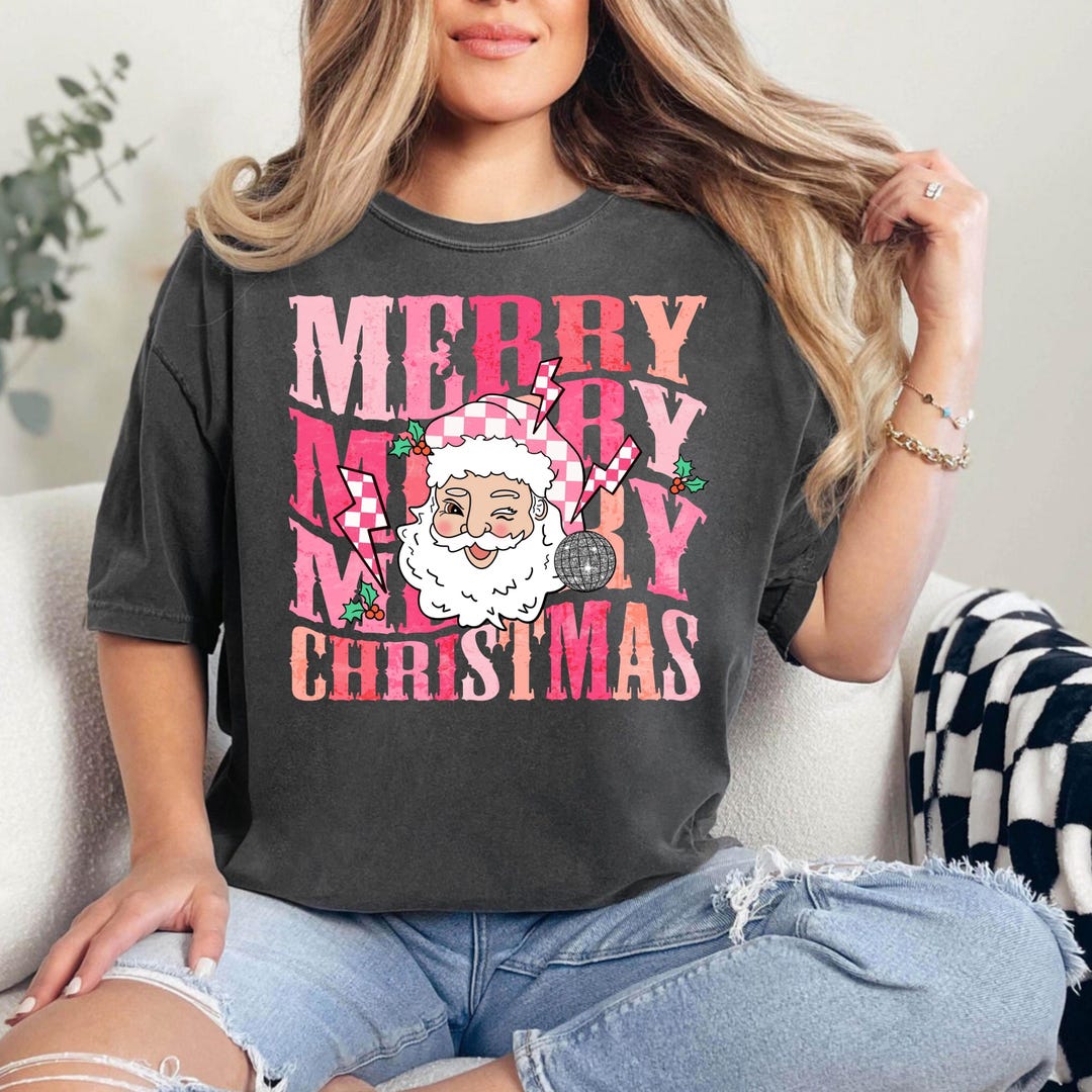 Pink Santa Retro Christmas Sweatshirt, Cute Pink Santa Sweater, Santa ...