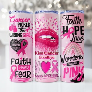 Cancer Tumbler Wrap, Cancer Awareness Pink Tumbler PNG, 20oz Skinny ...