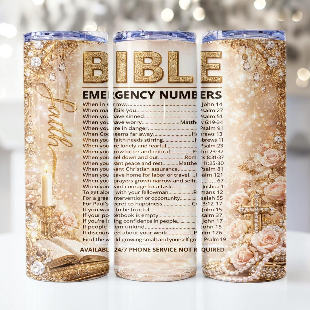 Bible Emergency Numbers Tumbler Wrap | 20oz Skinny Tumbler Template ...