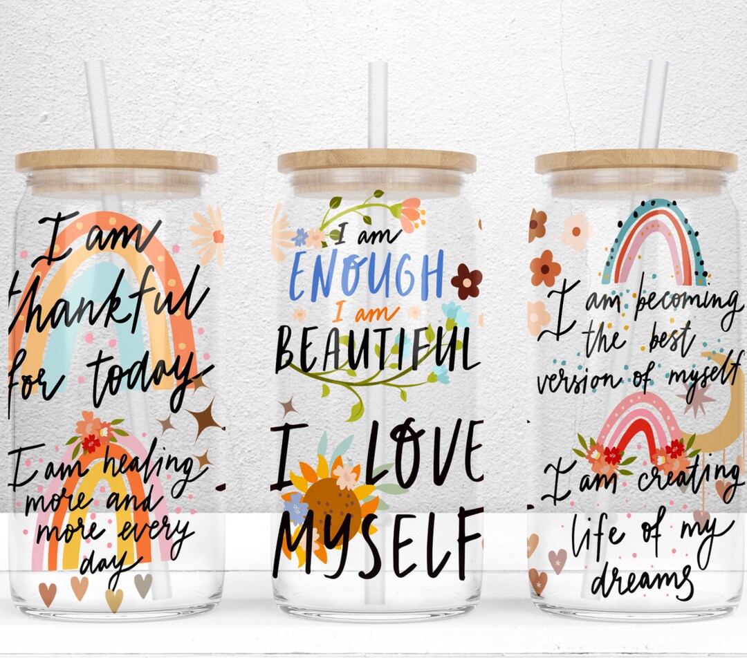 Boho Daily Reminders Libbey PNG, Positive Affirmations Glass Can, 16oz ...