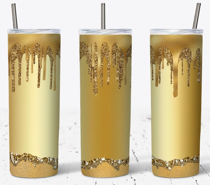 Golden Dripping Glitter Pattern 20 OZ Skinny Tumbler Design - Straight ...