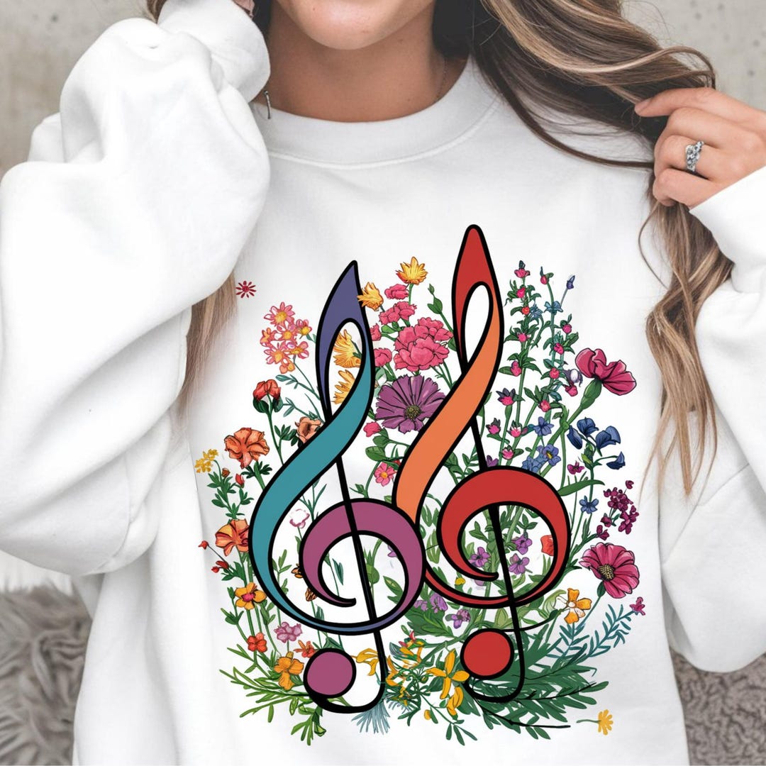 Treble Clef Png, Music Notes T-shirt, Wild Flowers PNG, Aesthetic Hippy ...