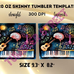 Music Note Tumbler Wrap, Music Wrap for Tumbler, Watercolor PNG, Music ...