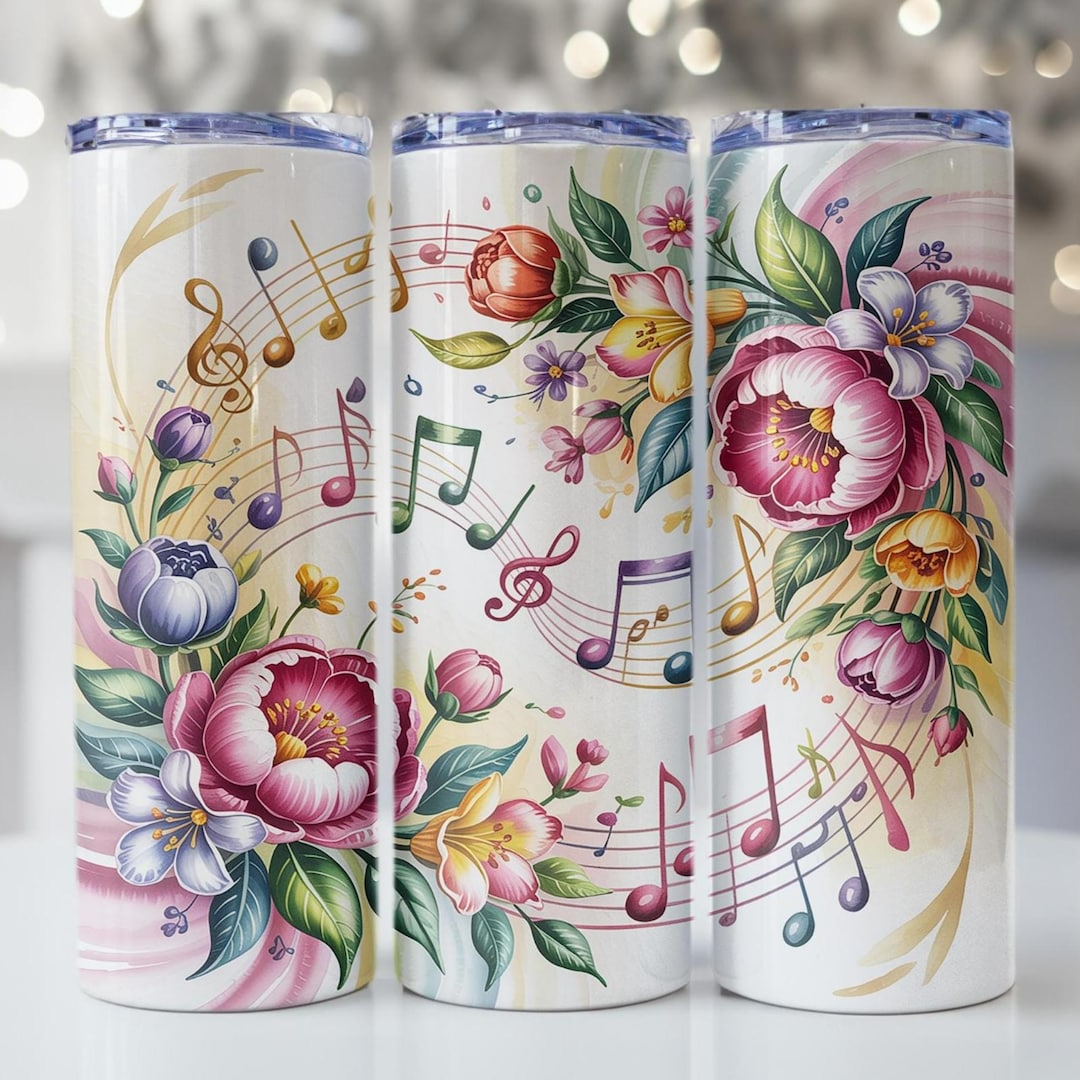 Music Notes Tumbler Wrap, Treble Clef Png, Floral Music Notes Png, 20oz ...