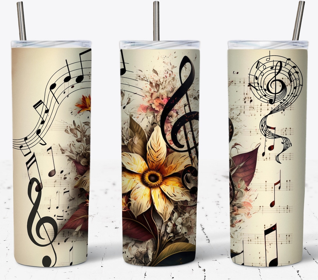 Music Note Tumbler Wrap, Music Wrap for Tumbler, Vintage Flowers PNG ...