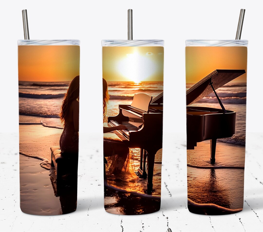 Music Tumbler Wrap, Girl Playing Piano, Music Wrap for Tumbler, Sunset ...