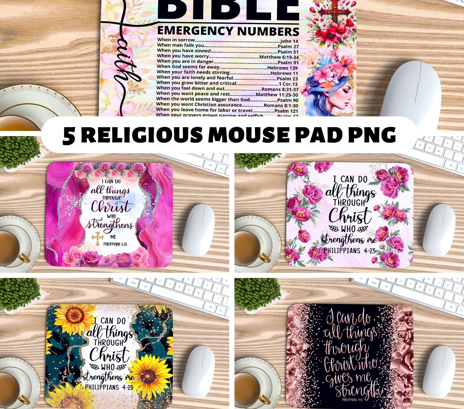5 Mouse Pad Religious Bundle PNG, Christian Bundle PNG, Bible Verse ...