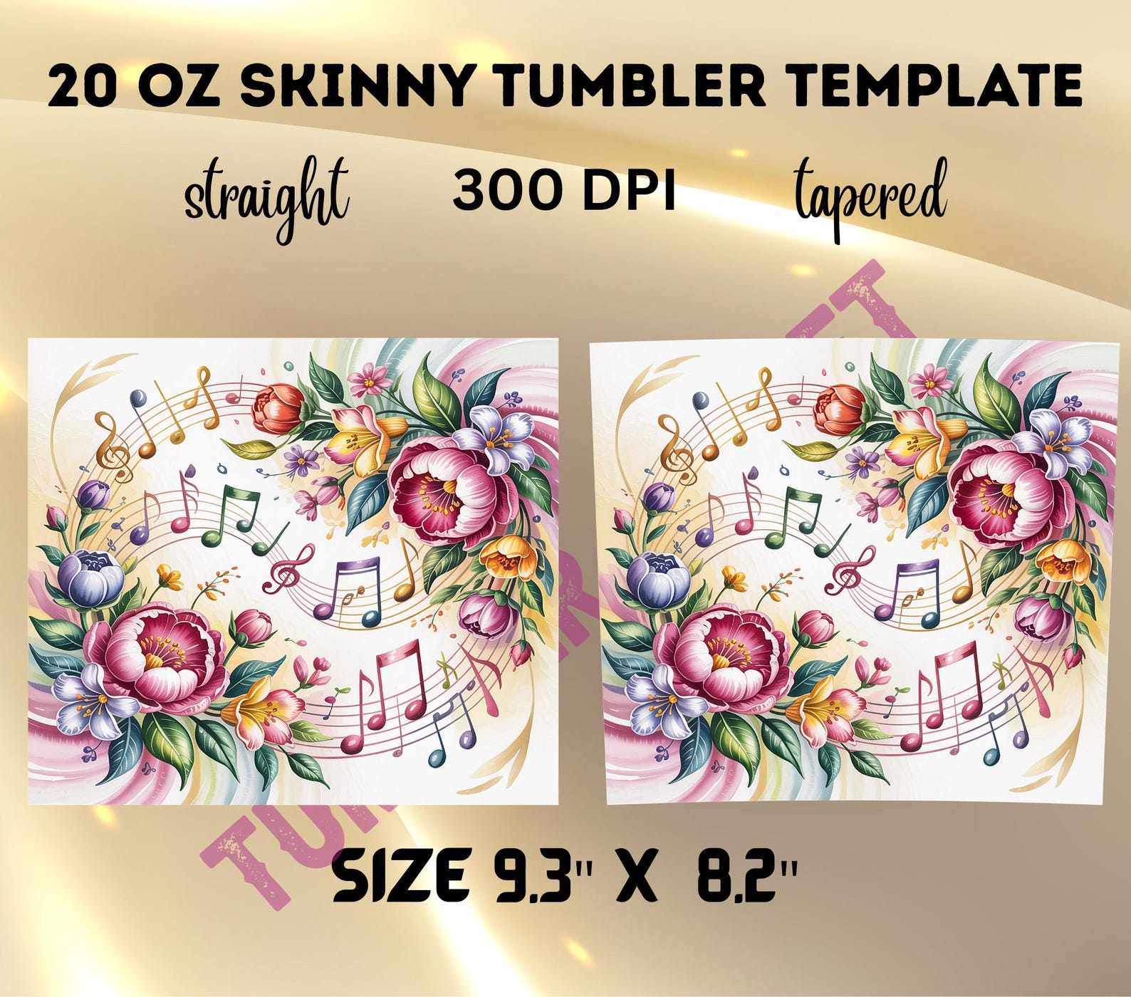 Music Notes Tumbler Wrap, Treble Clef Png, Floral Music Notes Png, 20oz ...