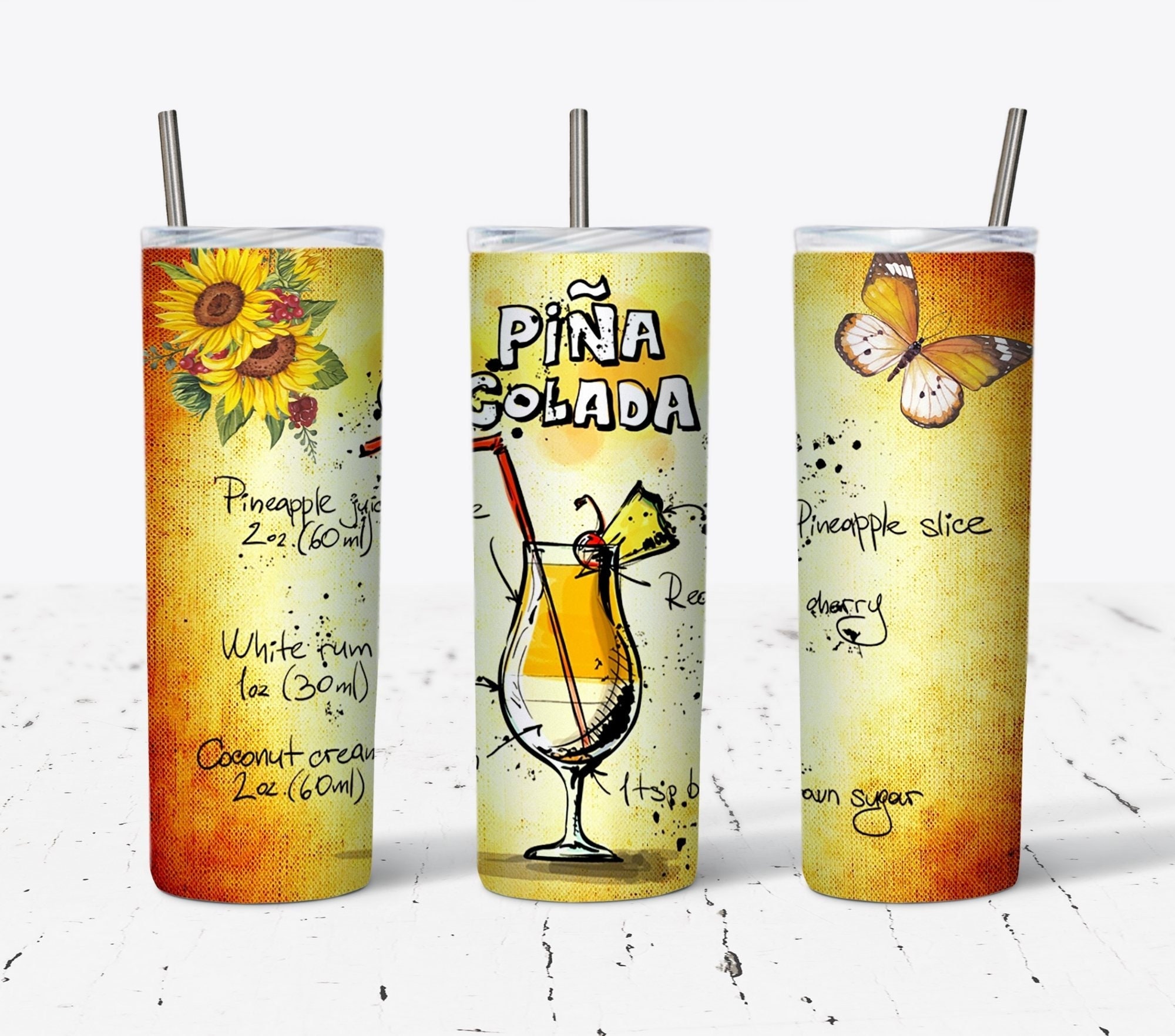Sweet Summer Time Pina Colada 20 OZ Skinny Tumbler Design - Straight ...