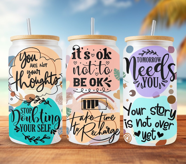 Boho Daily Reminders Libbey PNG, Positive Affirmations Glass Can, 16oz ...
