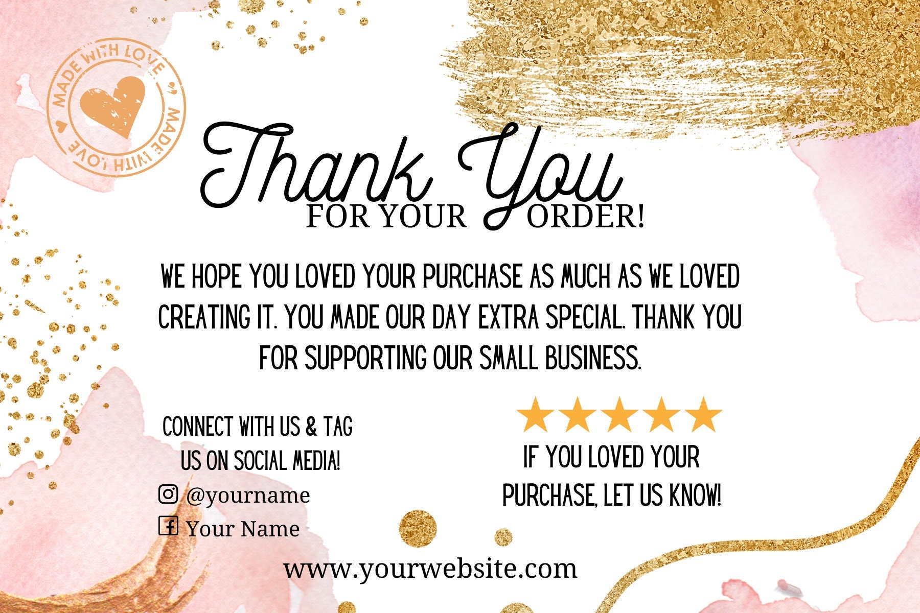 Small Business Thank You Cards Template, Package Inserts, Thank You for ...