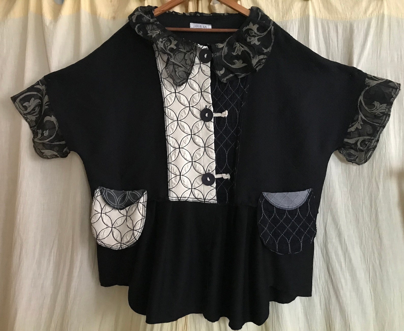 3 Button Black Ivory Fancy Knit Duster - Etsy