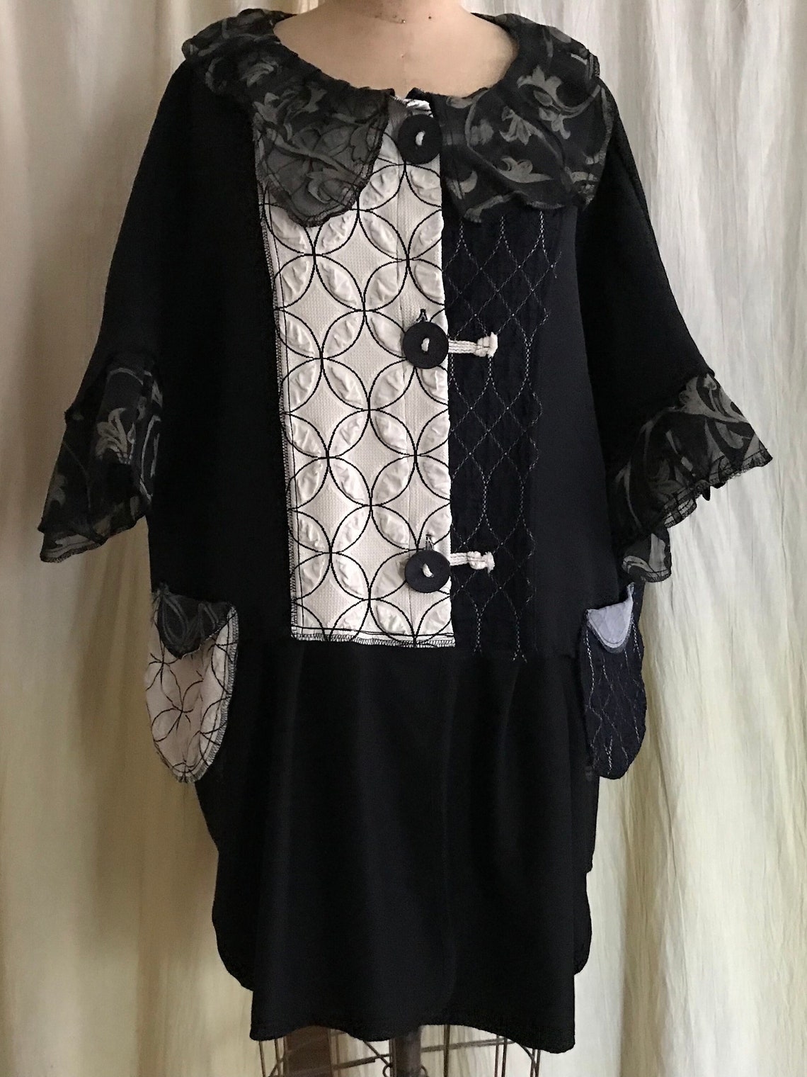 3 Button Black Ivory Fancy Knit Duster - Etsy
