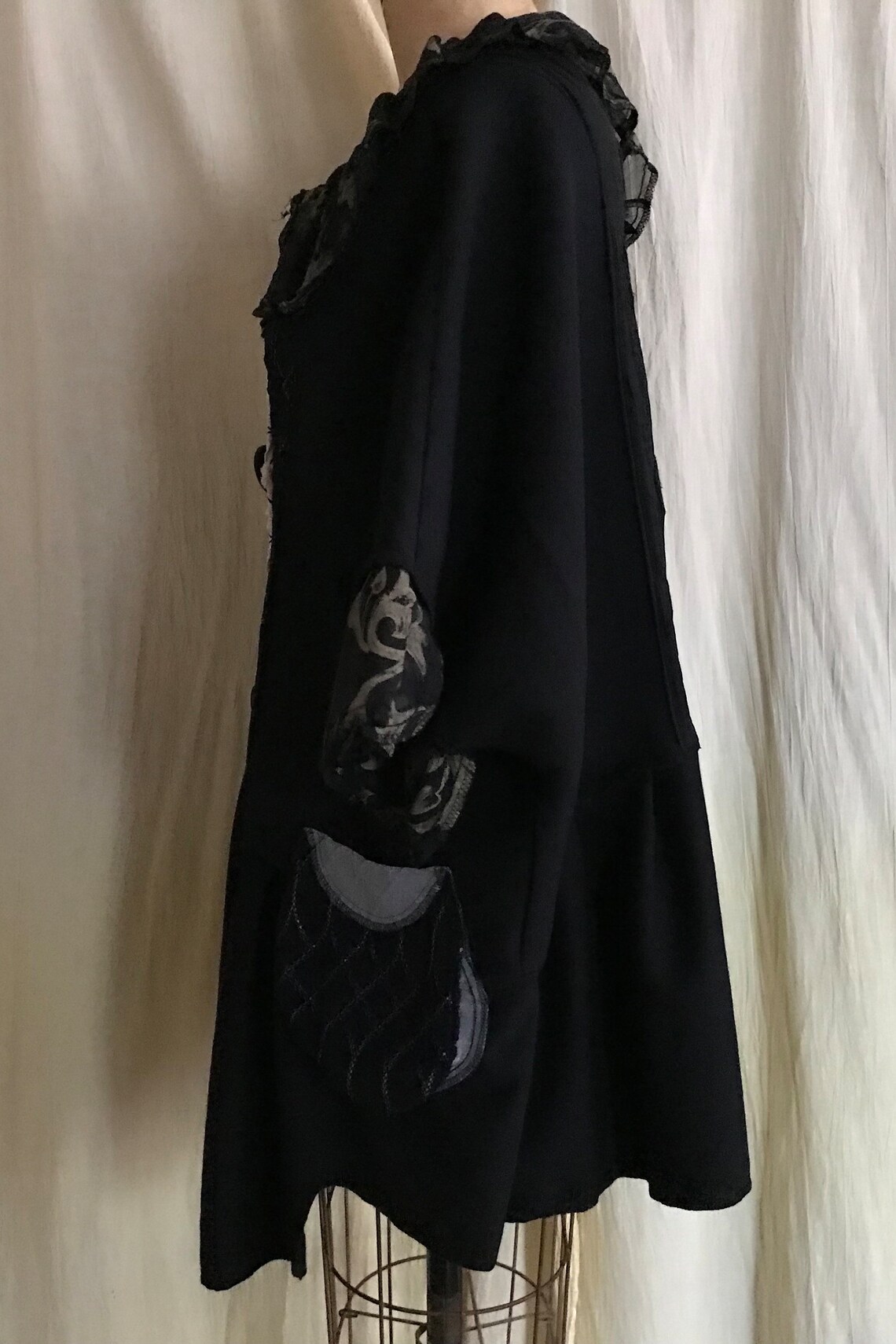 3 Button Black Ivory Fancy Knit Duster - Etsy